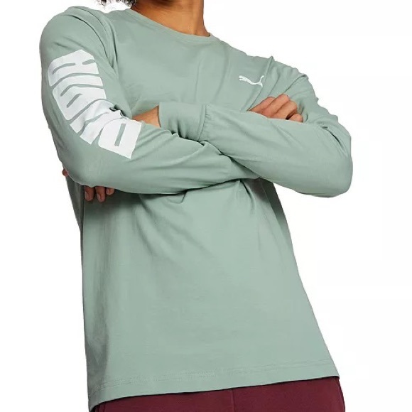 Puma | Shirts | Mens Puma Long Sleeve Logo Tee In Green Fog | Poshmark
